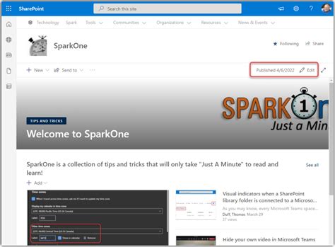 adding the published date to a sharepoint online page header one