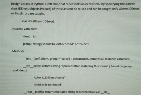 Solved Design A Class In Python FirstError That Represents Chegg