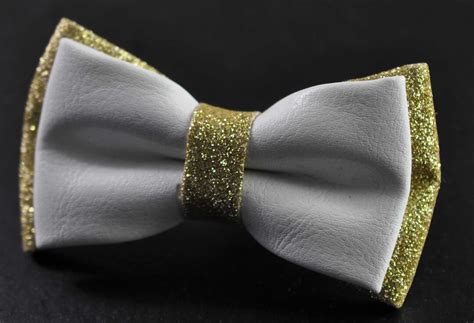 White Gold Golden Faux Leather Shining Bow Tie Bowties Wedding Party