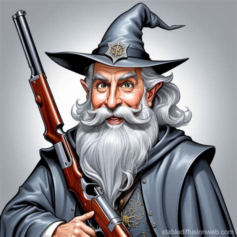 Grey Bearded Merlin Wizard With Shotgun Stable Diffusion Online