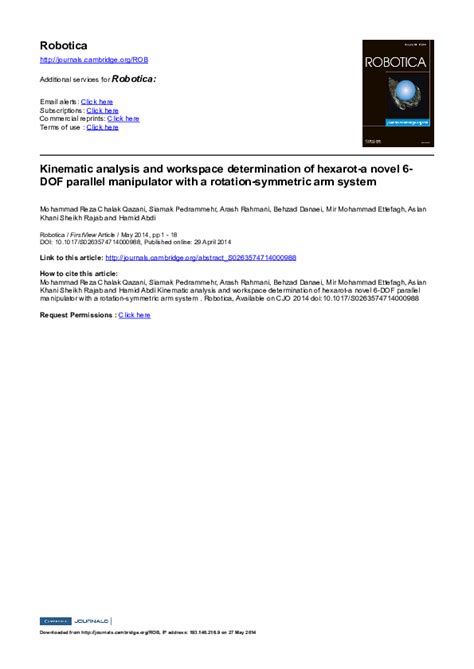 pdf kinematic analysis and workspace determination of hexarot a novel