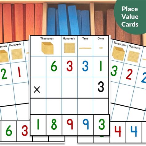 Static Multiplication Place Value Operation Math Cards Montessori Nature