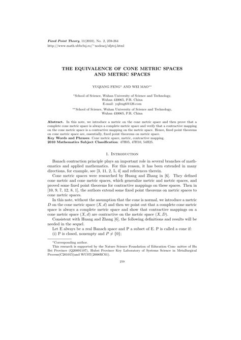Pdf Equivalence Of Cone Metric Spaces And Metric Spaces