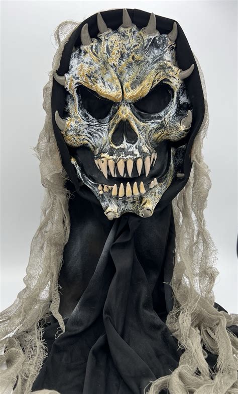 Horror Mask With Horns Full Hood Skeleton Costume Cre Gem