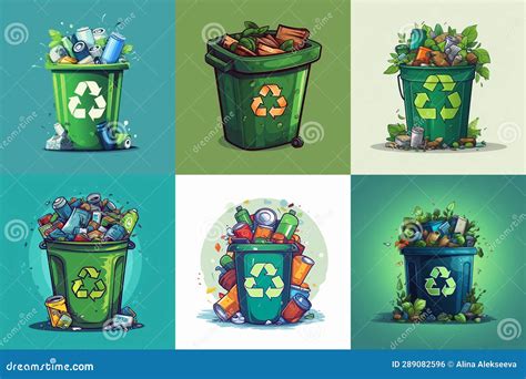 Collection Of Waste Bin Symbols Icons Of Trash Bins Filled With