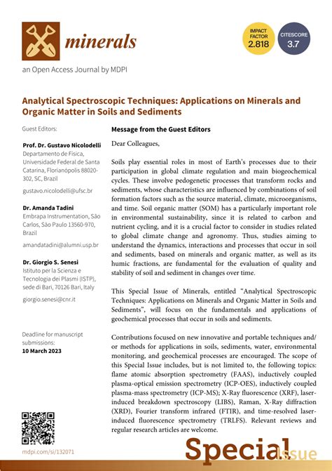 Pdf [minerals] Special Issue Analytical Spectroscopic Techniques Applications On Minerals
