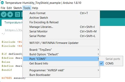 Arduino Ide Temperature And Humidity Sensor Tinyshield No Device