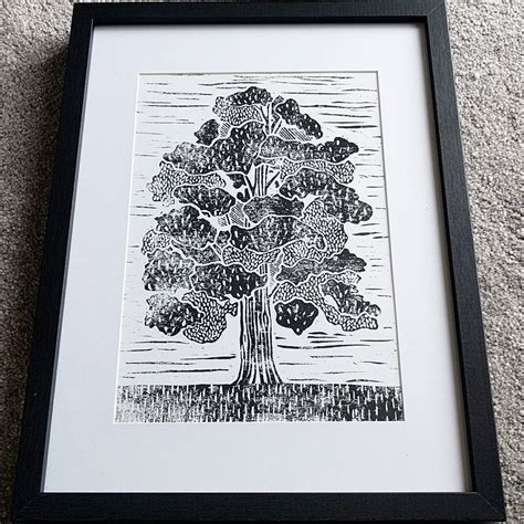 Oak Tree Linocut Print Hand Printed Tree Block Print Tree Print Nature Print Nature Art