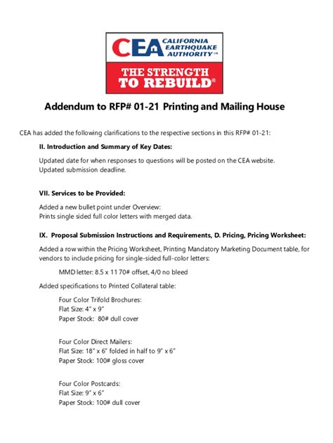 Fillable Online Rfp Addendum Template Uw Facilities Fax Email Print