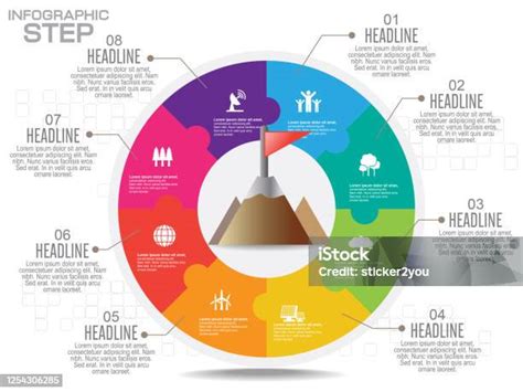 다이어그램 그래프 프리젠 테이션 차트 8 가지 옵션을 갖춘 비즈니스 개념에 대한 벡터 서클 인포그래픽 템플릿 0명에 대한 스톡 벡터 아트 및 기타 이미지 Istock