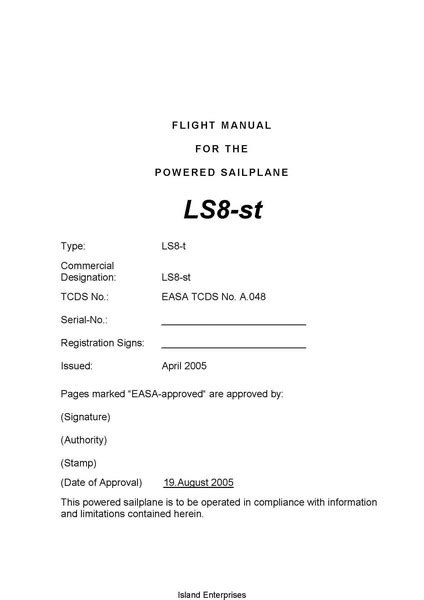 Rolladen Schneider Ls8 St Powered Sailplane Flight Manual Poh 2005