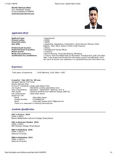 Ebl Resume Sharfin Rahman Niloy Pdf Computing