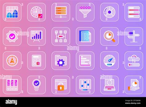 Big Data Analysis Web Glassmorphic Icons Set Pack Outline Pictograms