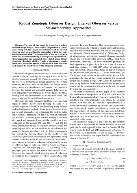 Pdf Robust Zonotopic Observer Design Interval Observer Versus Set