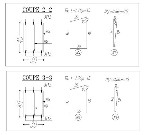 Cross Section 2 And 3 Of Beam Section With Reinforcement Details In Autocad 2d Drawing Cad File