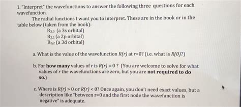 Solved 1 Interpret The Wavefunctions To Answer The