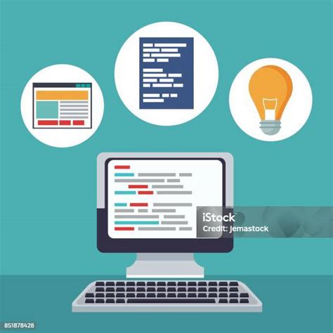 웹 개발의 원형 프레임에 아이콘 색상 배경 데스크 컴퓨터 장치 0명에 대한 스톡 벡터 아트 및 기타 이미지 0명 Java 프로그래밍 언어 개발 Istock