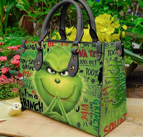 Grinch Christmas Leather Bag Grinch Lover Handbag Custom Leather Bag