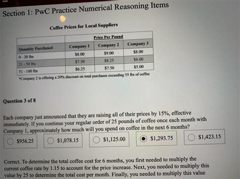 Solved Section 1 Pwc Practice Numerical Reasoning Items