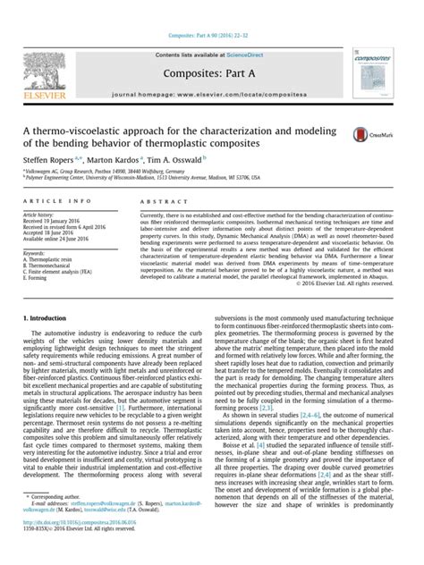 Ropers 2016 A Thermo Viscoelastic Approach For The Characterization And Modeling Of The Bending