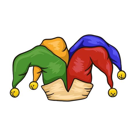 흰색에 고립 된 만화 스타일 벡터 광대 모자에 종소리와 함께 중세 광대의 머리 장식 프리미엄 벡터