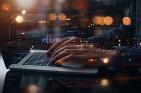 Premium Photo A Businessman Is Working On His Laptop In Front Of A Business Analytics