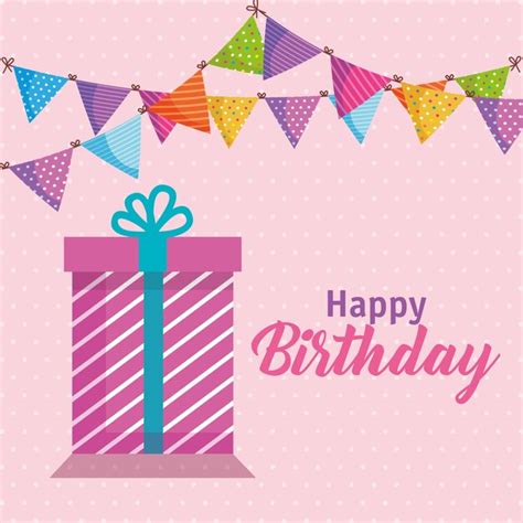 생일 선물 및 화환 축하 카드 프리미엄 벡터