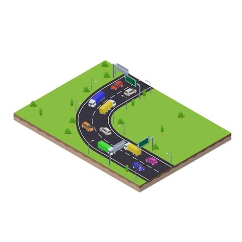 Premium Vector Isometric Scene Of Transport Subcompact Car In Curve Highway Traffic Road