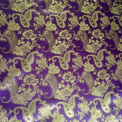 Purple Gold Paisley Flower Brocade Fabric Paisley Flower Brocade