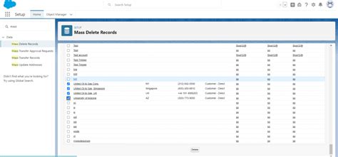 mass delete records using list view button