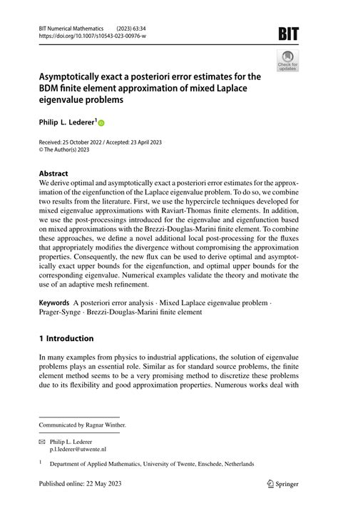 pdf asymptotically exact a posteriori error estimates for the bdm finite element approximation