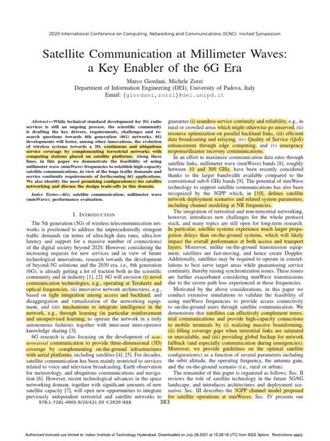 Satellite Communication At Millimeter Waves A Key Enabler Of The 6g Era Pdf Extremely High
