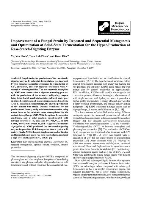 Pdf Improvement Of Fungal Cellulase Production By Mutation And Optimization Of Solid State