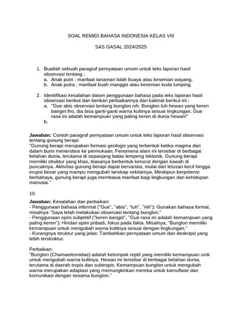 Soal Remidi Bahasa Indonesia Kelas Viii Pdf