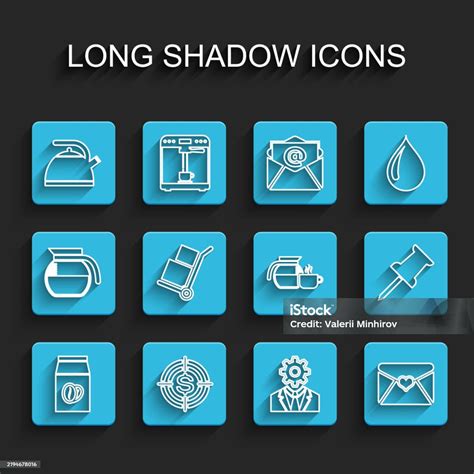 세트 라인 가방에 커피 콩 달러가있는 대상 주전자 손잡이 헤드 기어 내부 봉투 발렌타인 하트 핸드 트럭 상자 푸시 핀 및 냄비 컵 아이콘 벡터 가방에 대한 스톡 벡터 아트