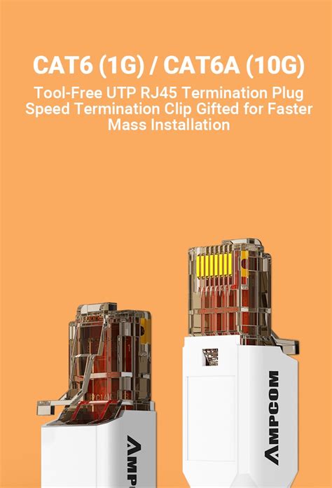 AMPCOM RJ Tool Less Connectors UTP Network Plug Ethernet Connector Tool Free For CAT A CAT