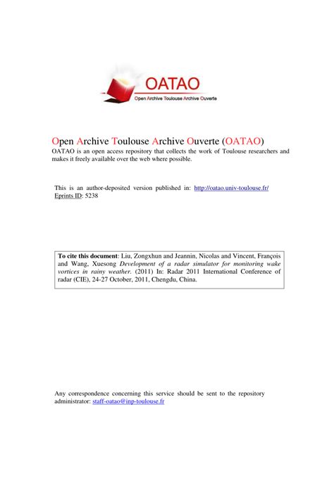 pdf development of a radar simulator for monitoring wake vortices in