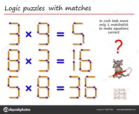 Logical Puzzle Game Matches Each Task Move Only Matchstick Make Stock Vector Image By