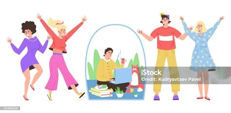 사회의 비사회적 내향적 인 남자 평평한 벡터 일러스트 고립 감정에 대한 스톡 벡터 아트 및 기타 이미지 감정 개념 거리가 먼 Istock