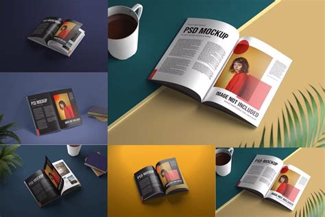 Magazine Spread Mockups 5款逼真打开A4杂志书籍画册设计展示效果图PSD样机模板 格外视觉 uigui cn