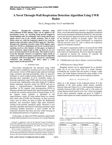Pdf A Novel Through Wall Respiration Detection Algorithm Using Uwb Radar