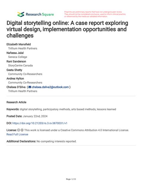 Pdf Digital Storytelling Online A Case Report Exploring Virtual
