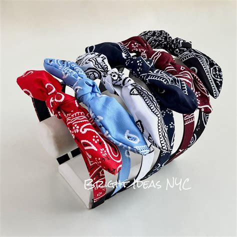 Bandana Thin Tie Knot Bow Headband Wired Bow Headband Bandana Print
