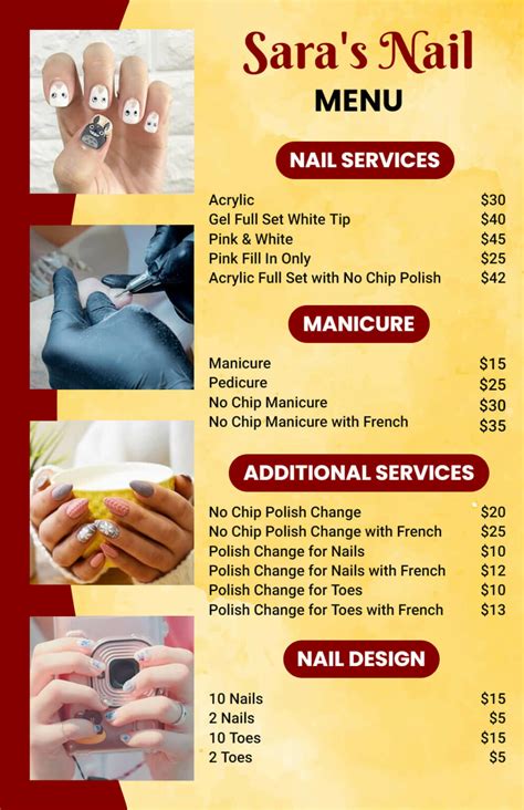 Free Customizable Nail Salon Menu Templates