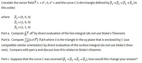 Solved Consider the vector field Fˉ ey ex and the curve Chegg com