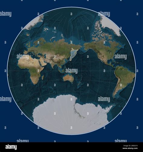 Okhotsk Tectonic Plate On The Blue Marble Satellite Map In The Lagrange Projection Centered