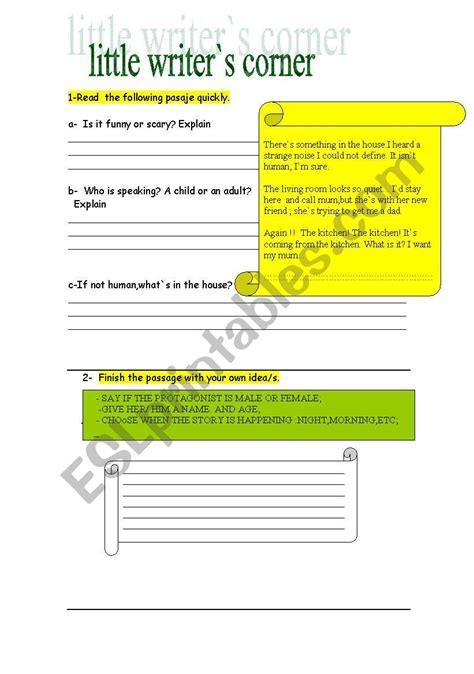 Writing Corner Esl Worksheet By Lilytech