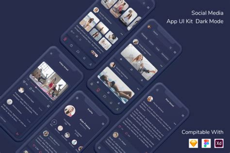 Social Media App Ui Kit Dark Mode Graphic By Betush · Creative Fabrica