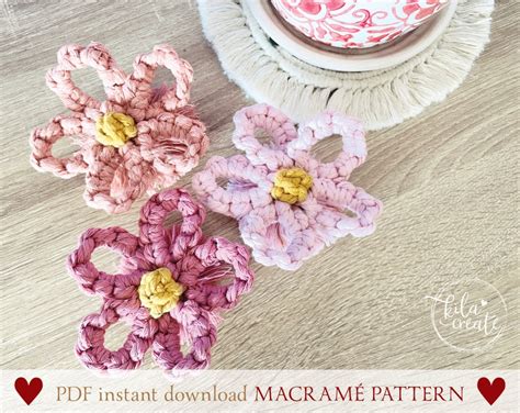 Macrame Flower Lavender PDF Pattern Tutorial Instant Download Etsy
