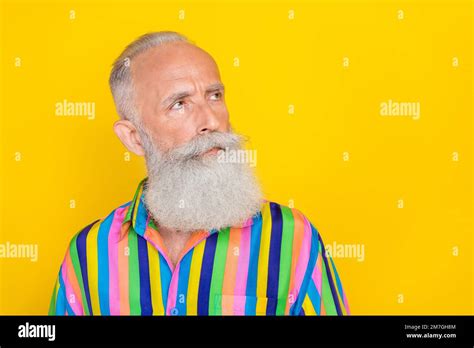 Portrait Of Serous Thoughtful Old Man Long Beard Wear Colorful Shirt
